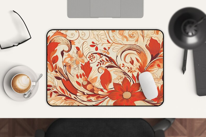 Floral Desk Mat Orange Flower Baroque Design Beige Elegant - Etsy