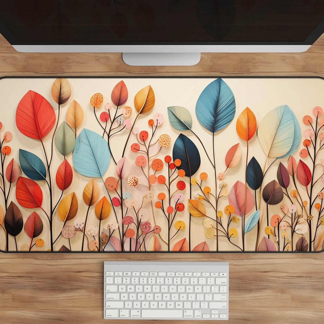Boho Leaves Desk Mat, Botanical Desk Mat, Nature Inspired Design, Large ...