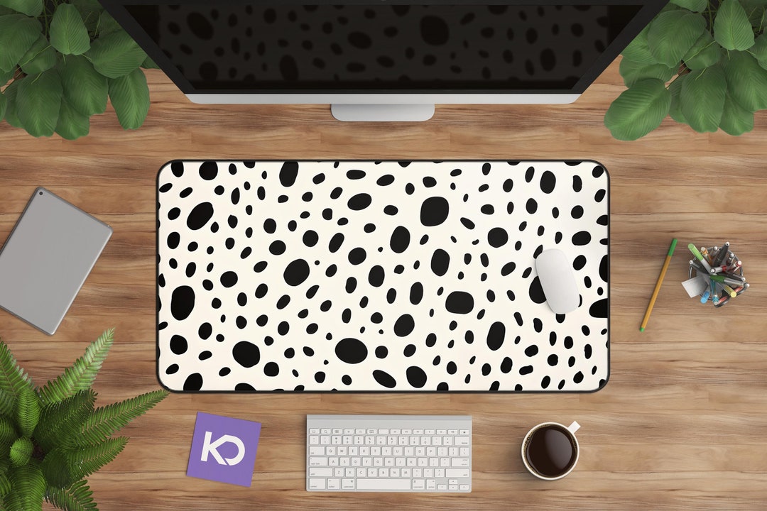 Chic Desk Mat With Black & White Polkadot Pattern, Stylish Office Desk ...