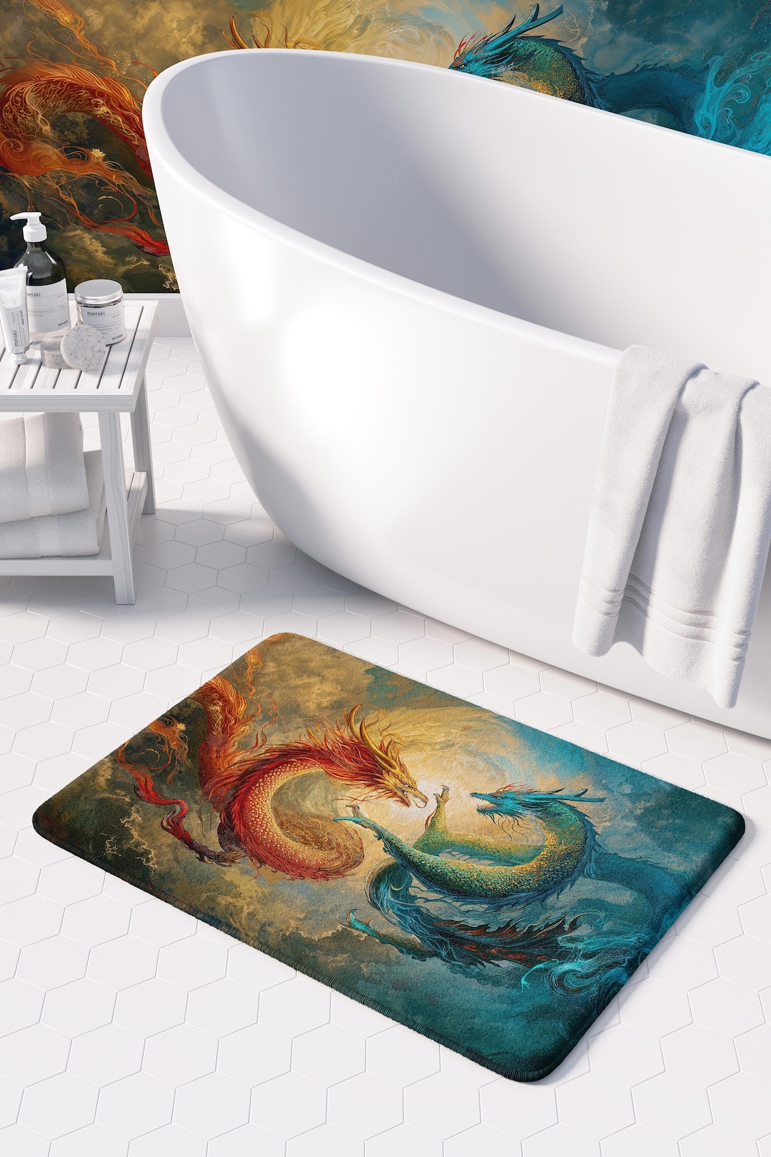 Dragon Bath Mat | Plush Memory Foam for Comfort, Vibrant Mythical ...