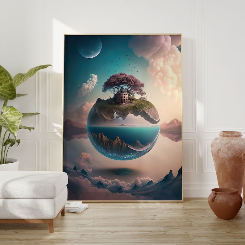 Floating Island Poster With Tree of Life and Earth Globe - Etsy Floating Island Poster With Tree of Life and Earth Globe - Etsy