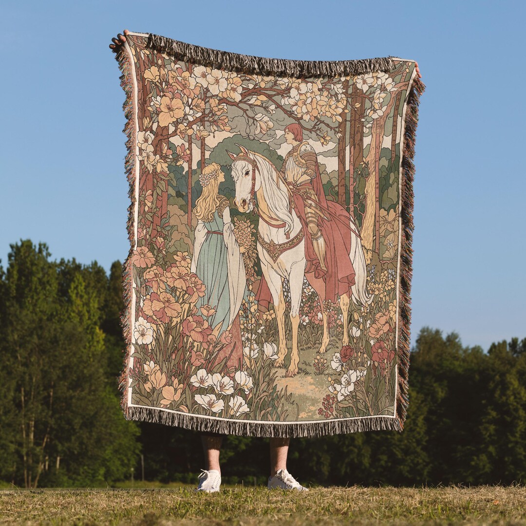 Medieval Decor Woven Blanket, Art Nouveau Tapestry, Castlecore Throw ...
