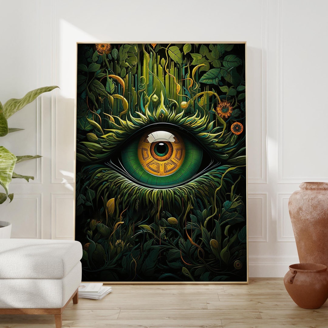Surreal Poster Giant Eye Art in Emerald Green Maximalist - Etsy