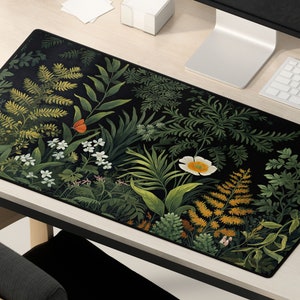 Botanical Desk Mat - Dark Green Nature Desk Pad - Cottagecore Desk Mat ...