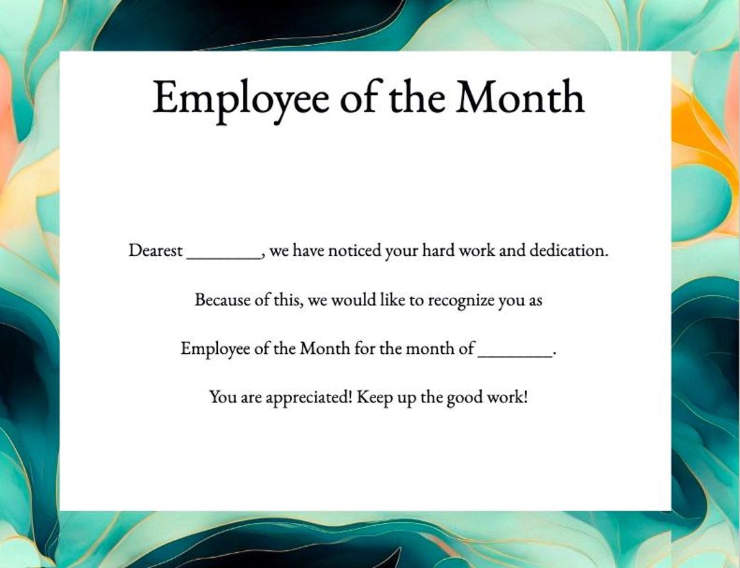 Employee of the Month Certificate, Workplace Morale (digital Download ...