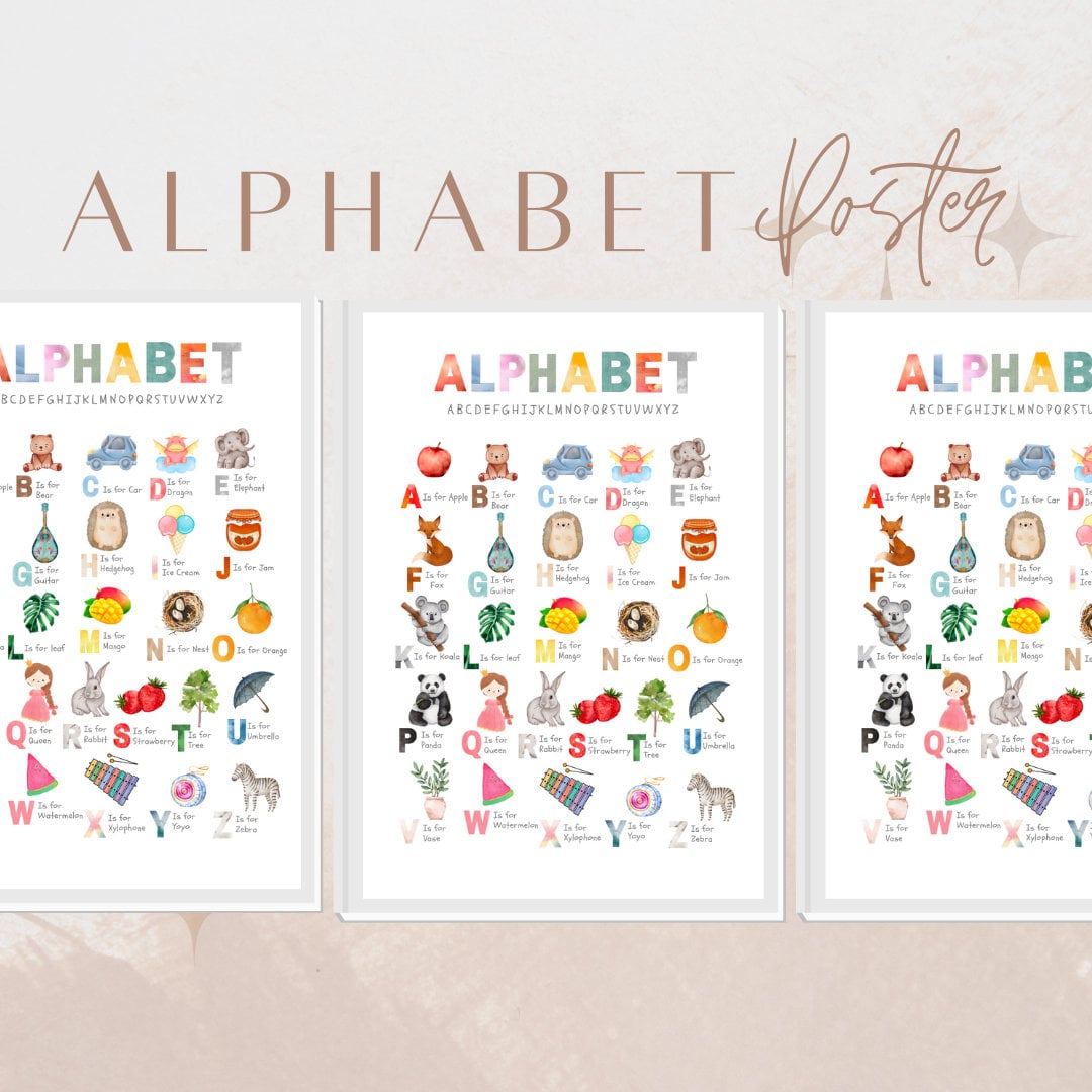Alphabet Print, Watercolour Style, ABC Animals, Digital Download, ABC ...