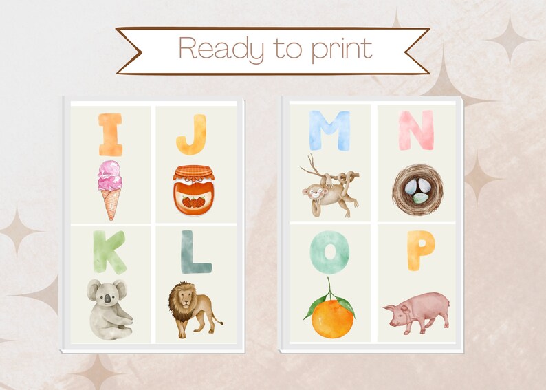 Printable Alphabet Flash Cards, Watercolour Design, Montessori ...