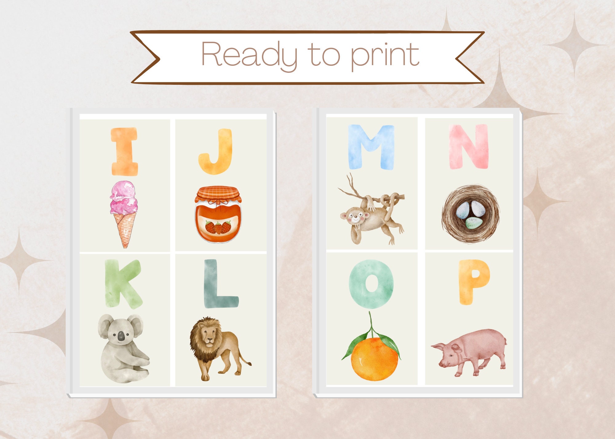 Printable Alphabet Flash Cards, Watercolour Design, Montessori ...