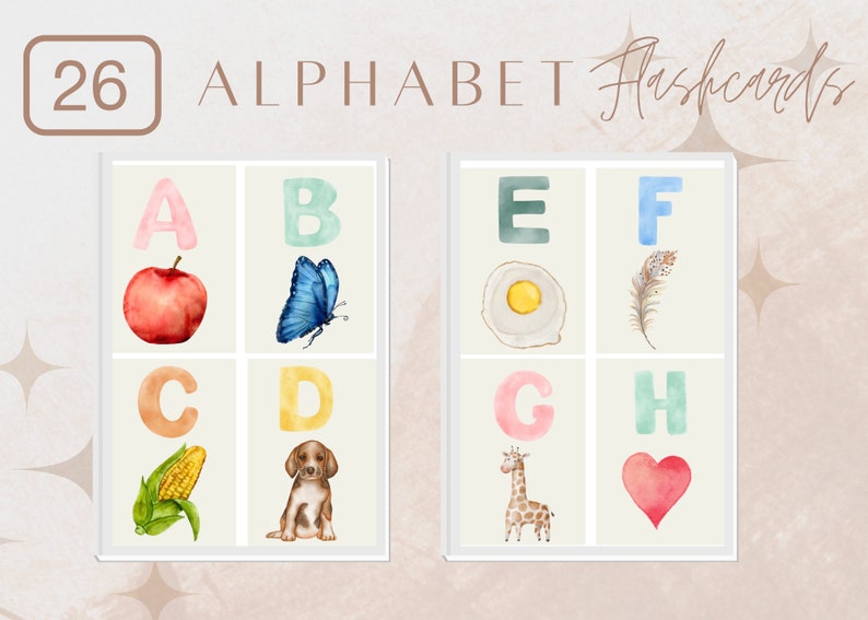 Printable Alphabet Flash Cards, Watercolour Design, Montessori ...