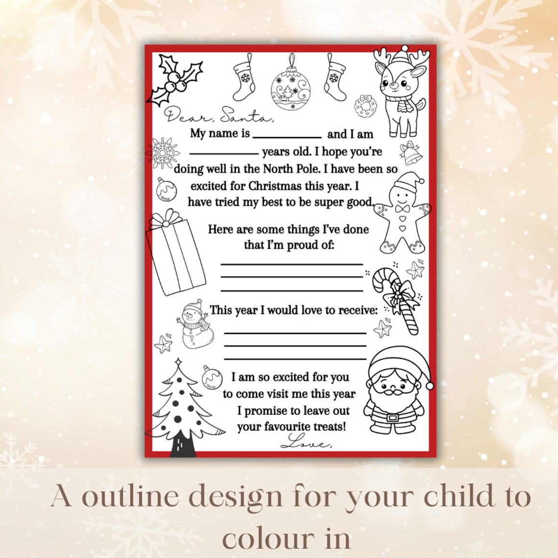 Letter to Santa, Kids Letter to Santa, Christmas Colouring, Dear Santa ...