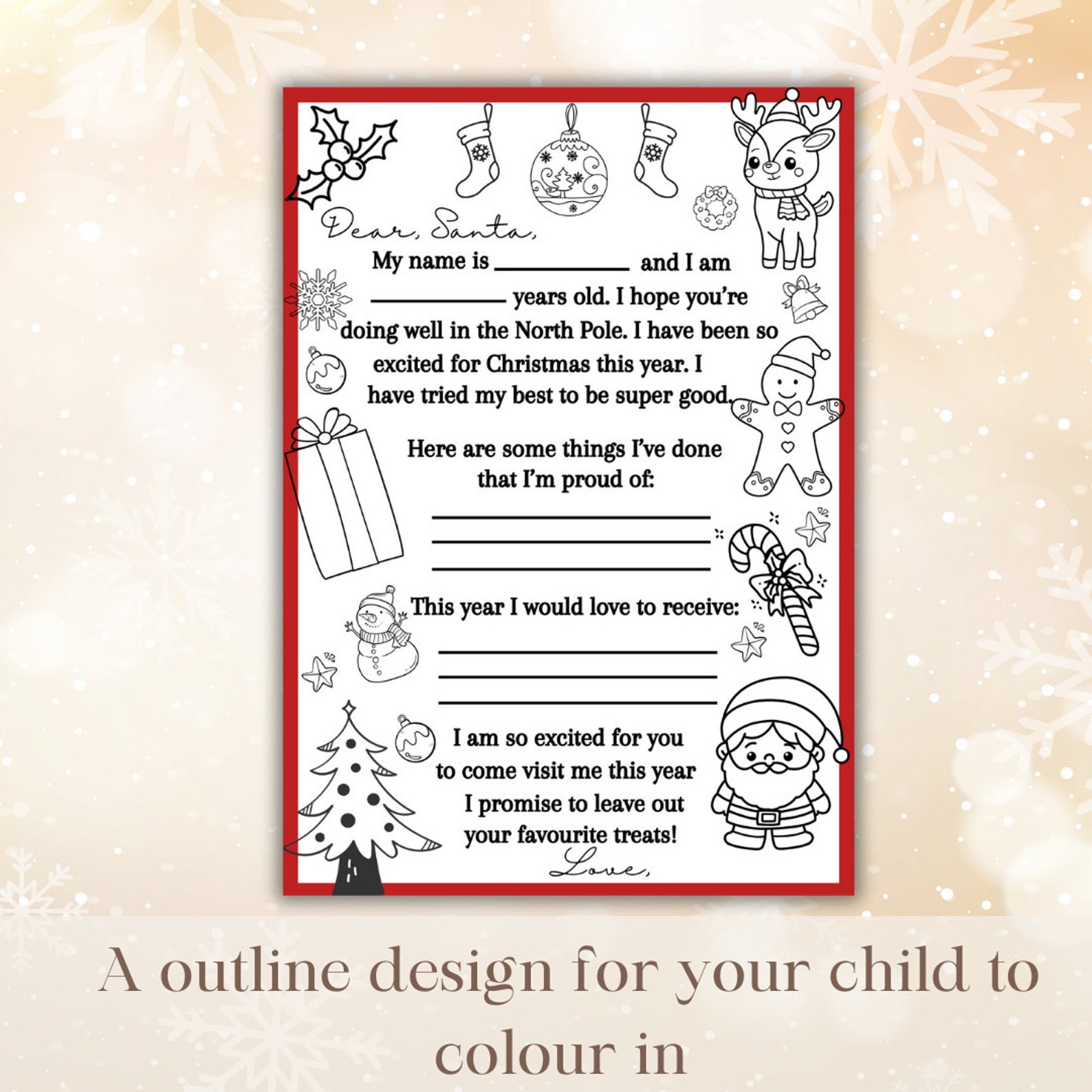 Letter to Santa, Kids Letter to Santa, Christmas Colouring, Dear Santa ...