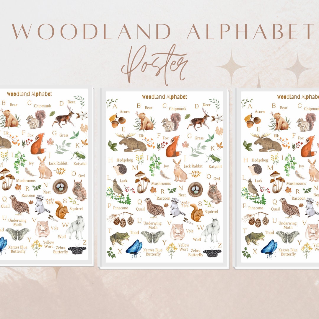 Woodland Alphabet Poster, Woodland Animals, ABC Poster, Printable Art ...
