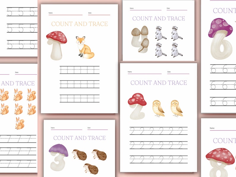 Numbers Worksheets, Count and Trace, Digital Download, Preschool ...