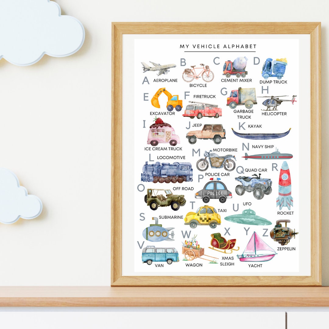 Vehicle Alphabet, Alphabet Poster, Educational, Montessori, A-Z ...
