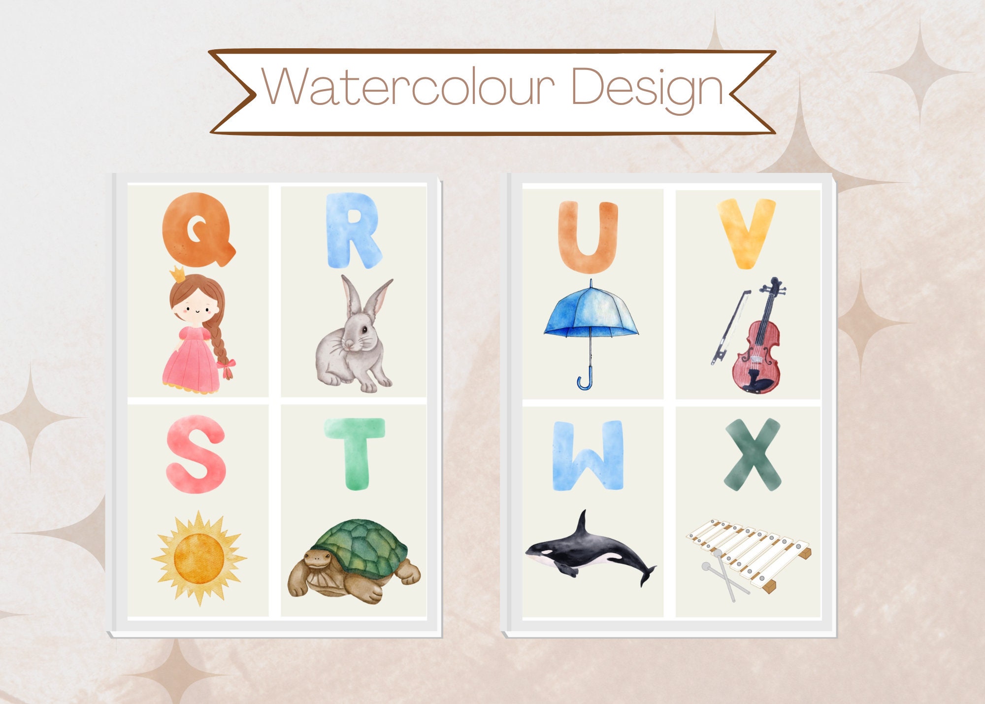 Printable Alphabet Flash Cards, Watercolour Design, Montessori ...