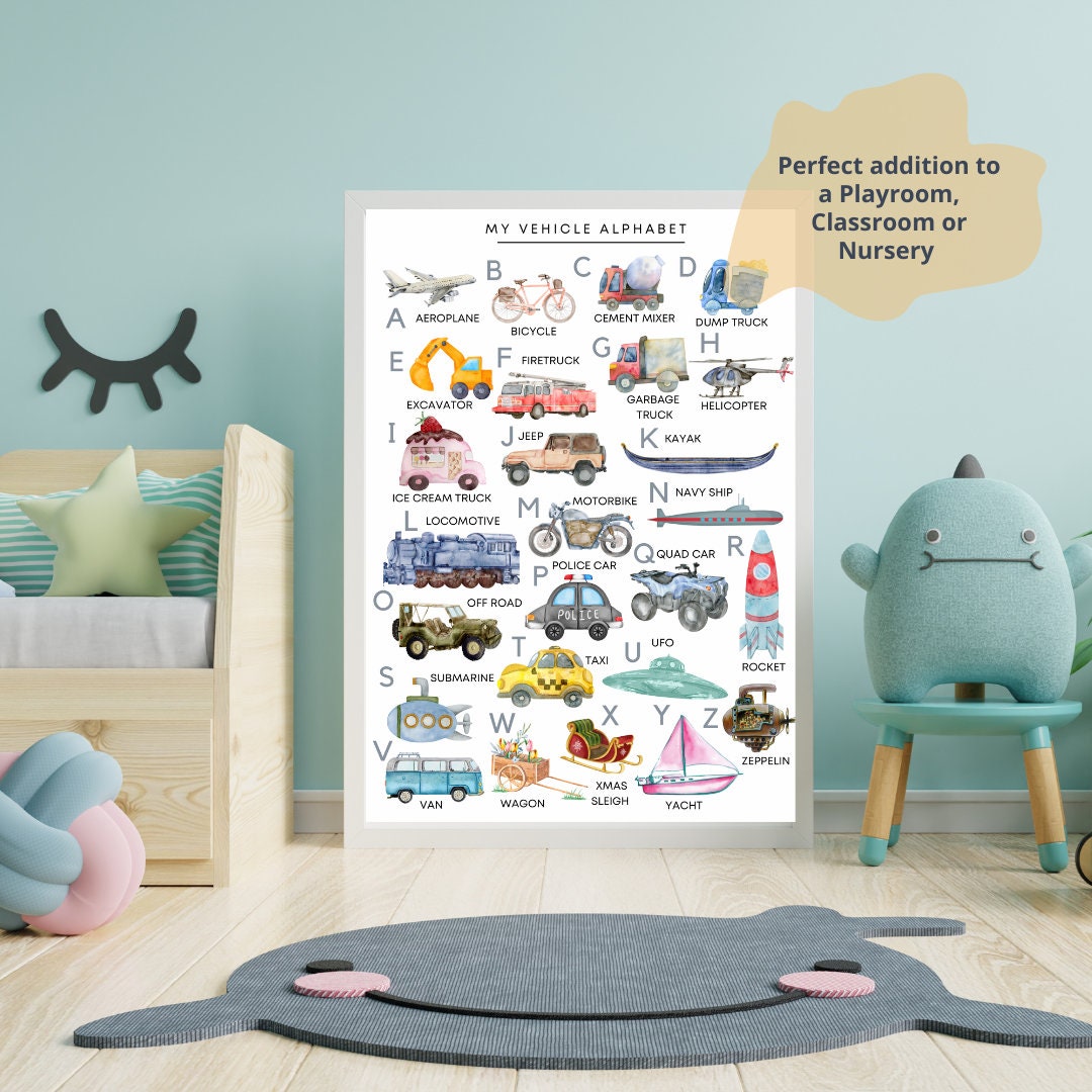 Vehicle Alphabet, Alphabet Poster, Educational, Montessori, A-Z ...