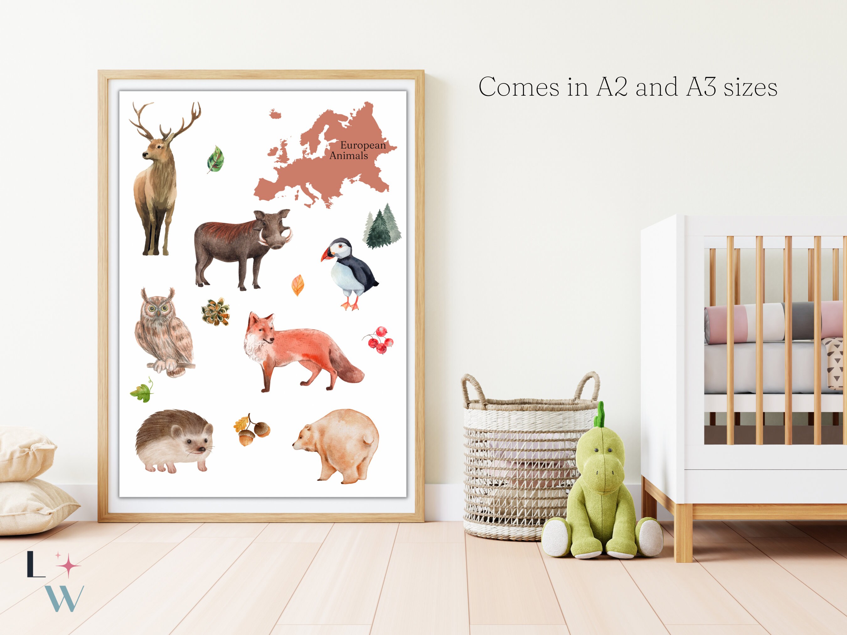 Animal Poster, Animals of the World, World Map, Continent, Nursery ...