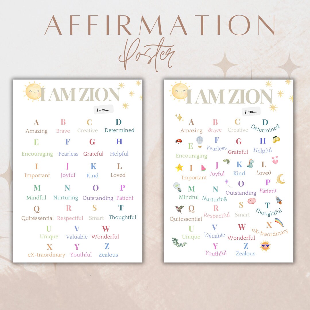 Custom Kids Alphabet Affirmation Poster: Positive Nursery Decor ...