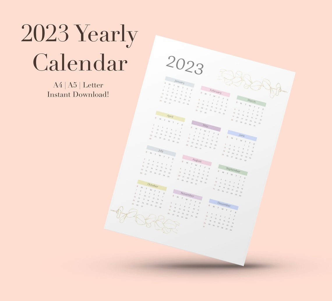 2023 Year Calendar, A5 Minimalist Calendar, Digital Instant Download ...