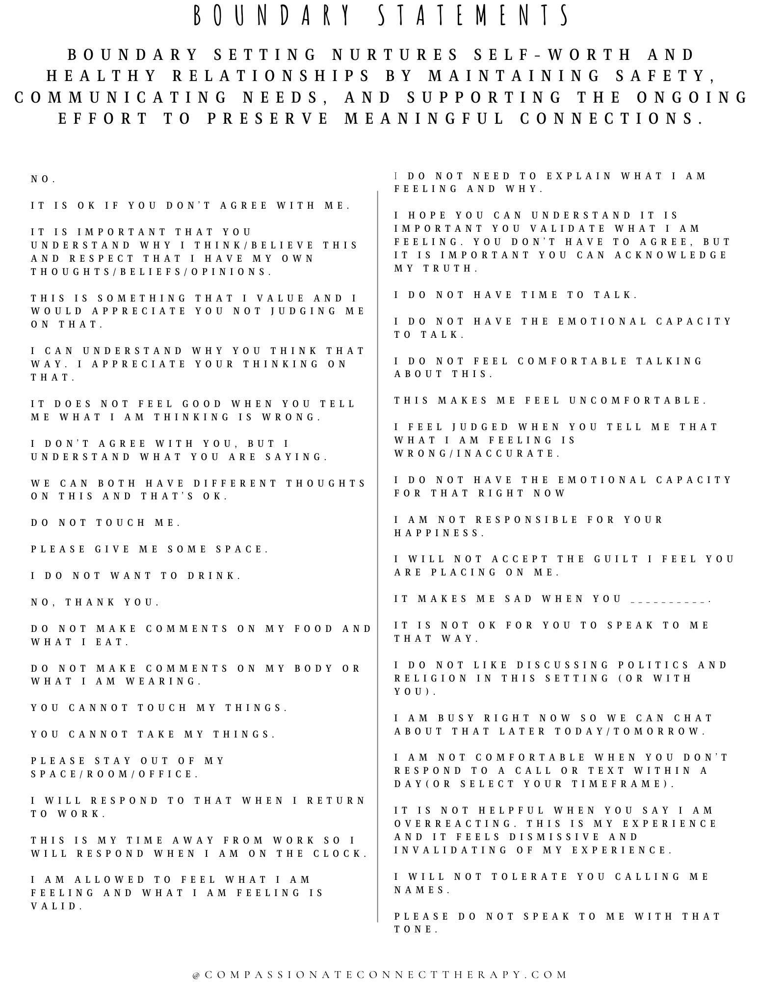 Boundary Statements Printable; Examples of Ways to Communicate ...