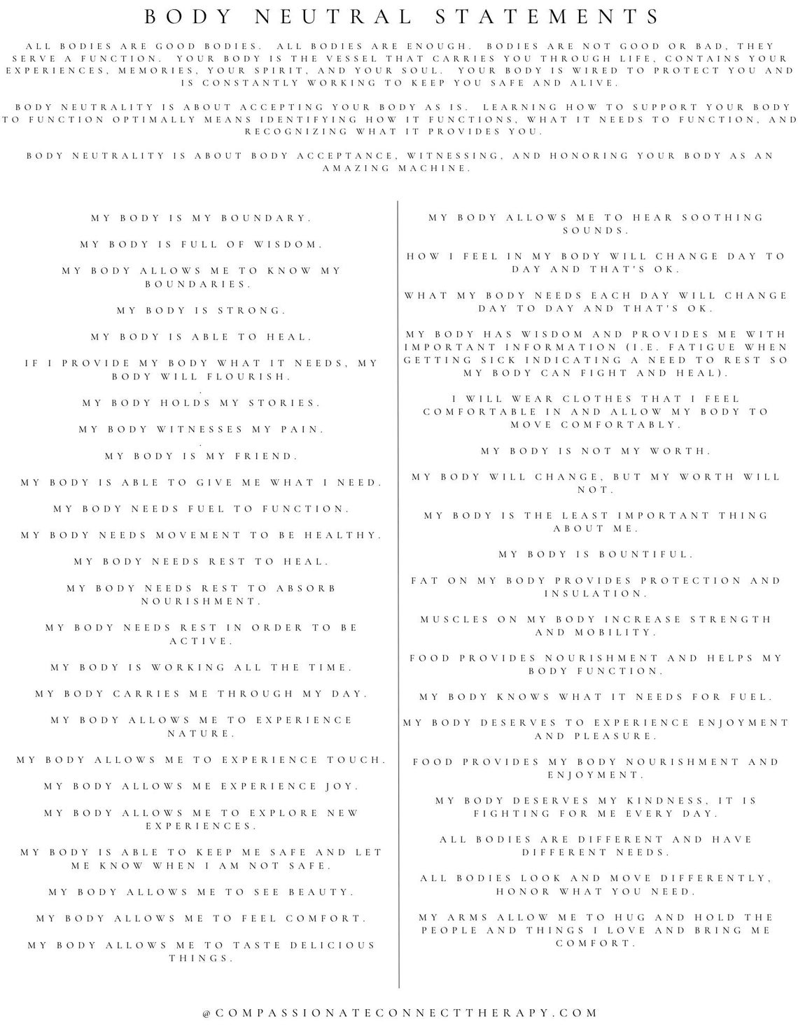Body Neutrality Statements Printable; Body Acceptance Statements to ...