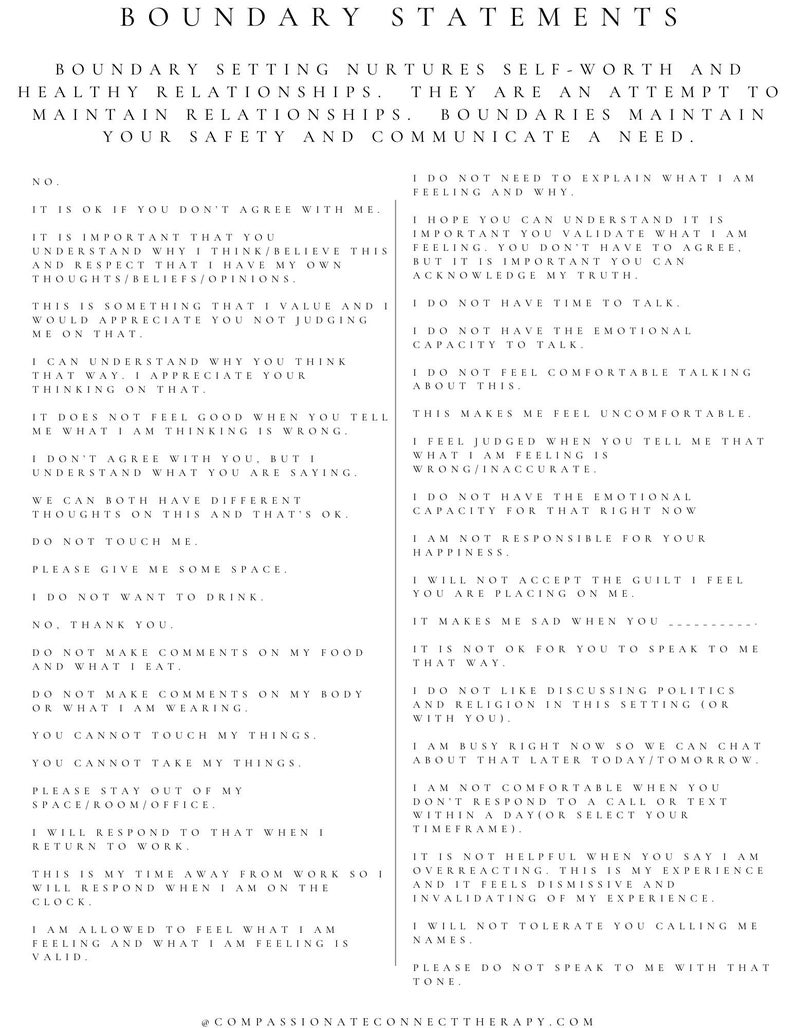 Boundary Statements Printable; Examples of Ways to Communicate ...