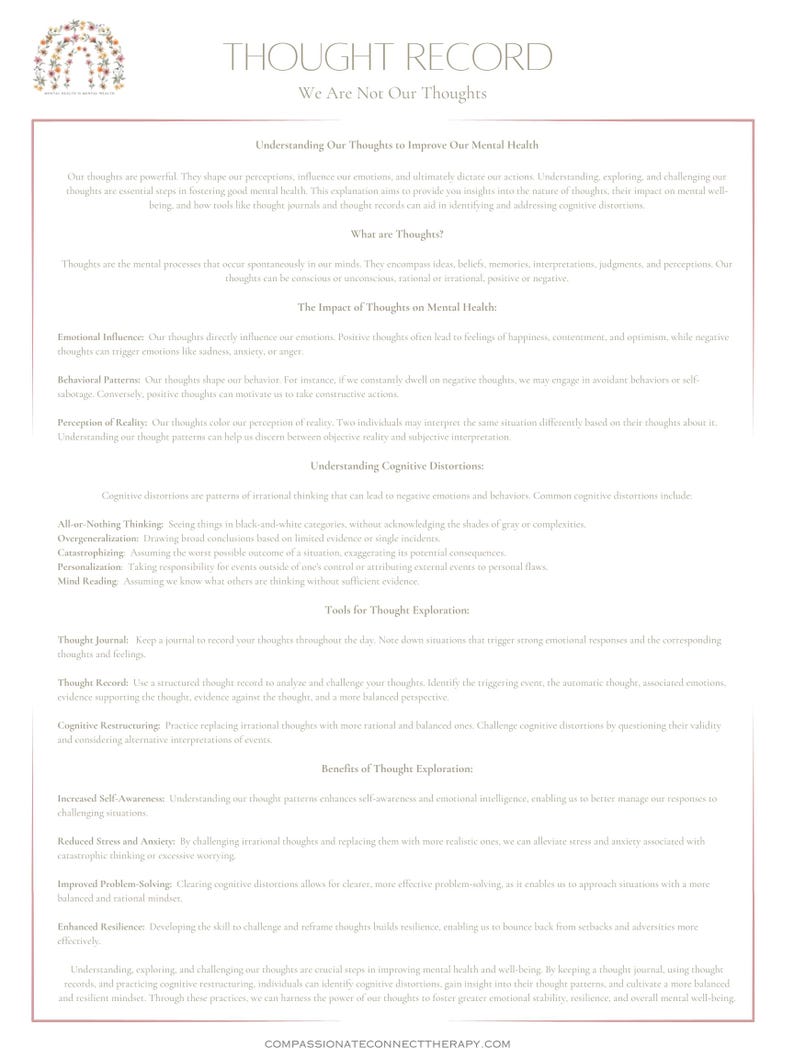 Cognitive Distortions Workbook | Thought Reframing Tool (printable PDF ...