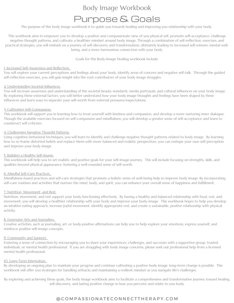 Body Image Workbook | Body Image Healing Workbook | Self Acceptance ...