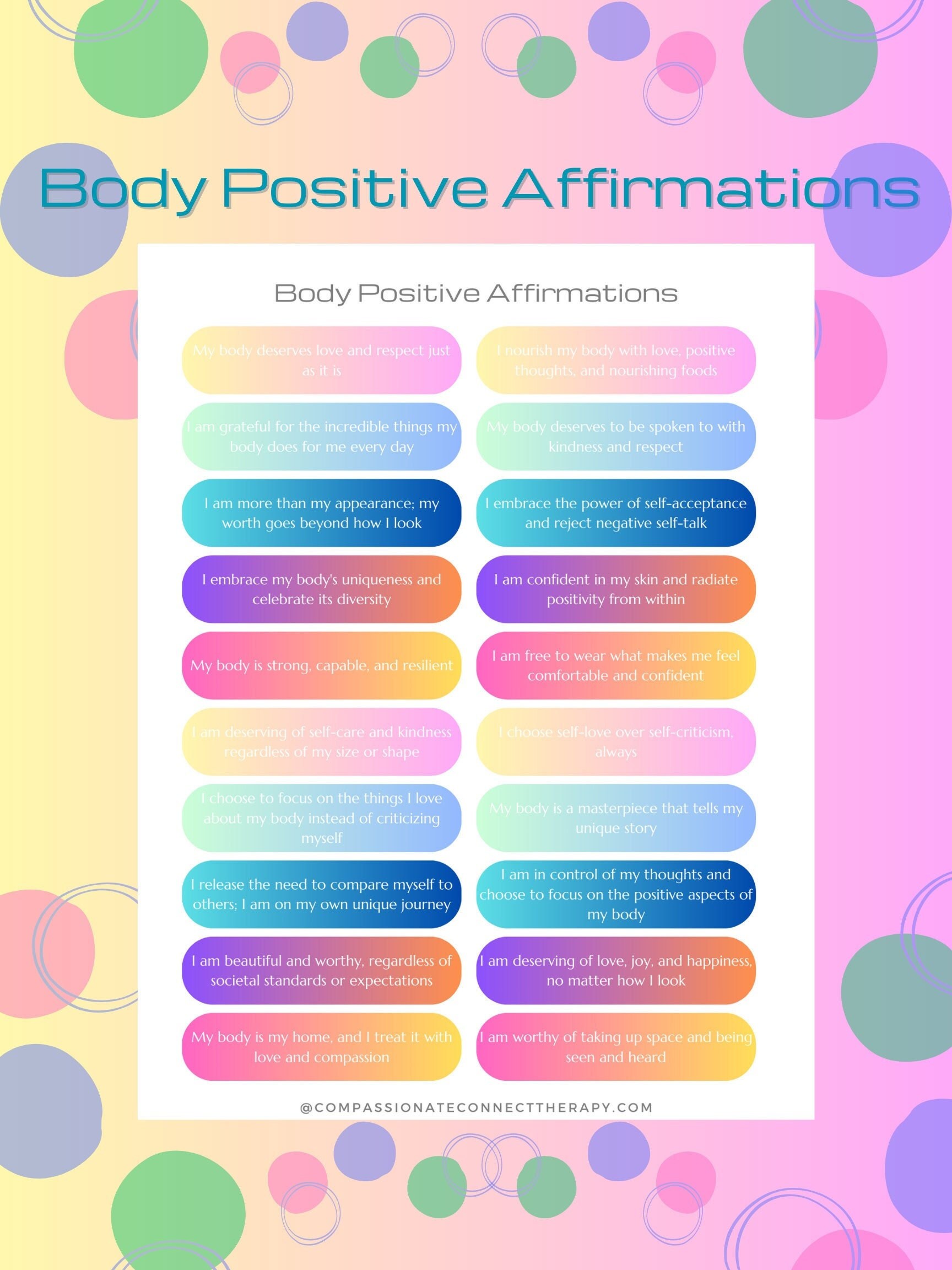 Body Positive Affirmations Printable, Positive Body Image Tool, Body ...