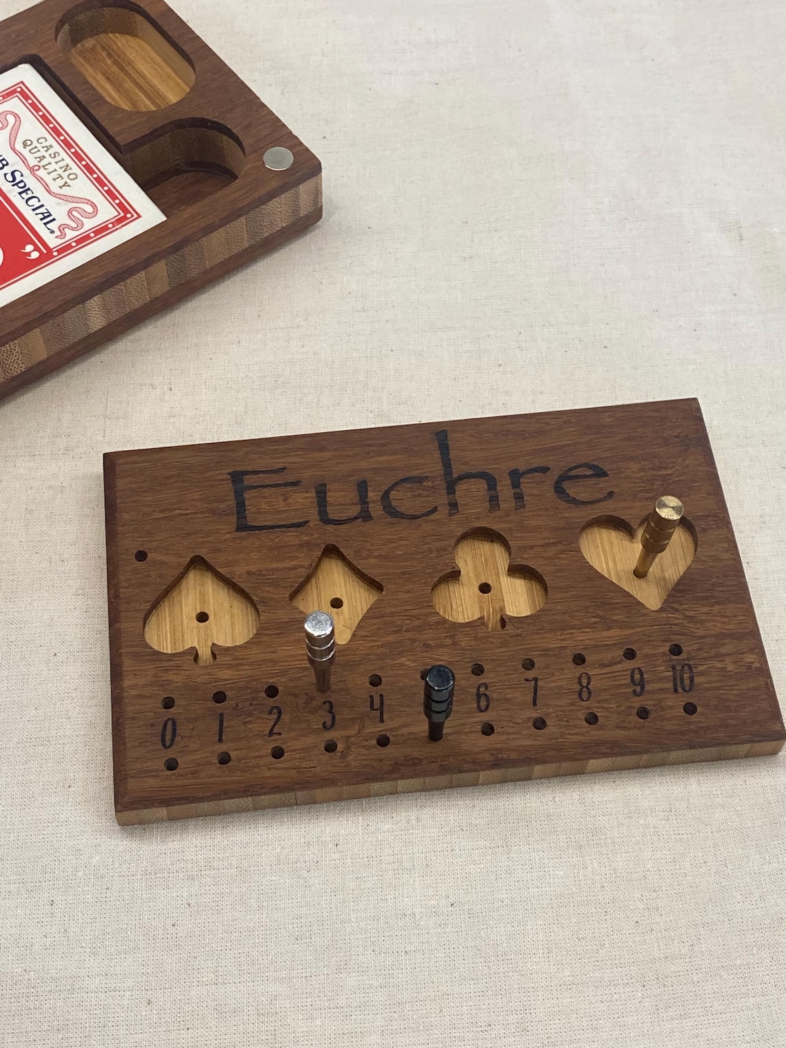 Classic Card Game, Brown Wooden Euchre Set With Score Keeper, Peg ...
