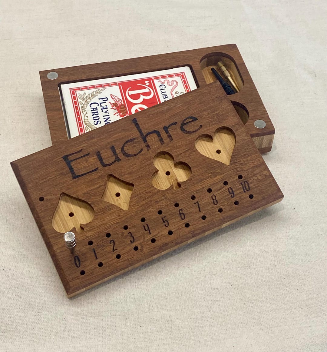 Classic Card Game, Brown Wooden Euchre Set With Score Keeper, Peg ...
