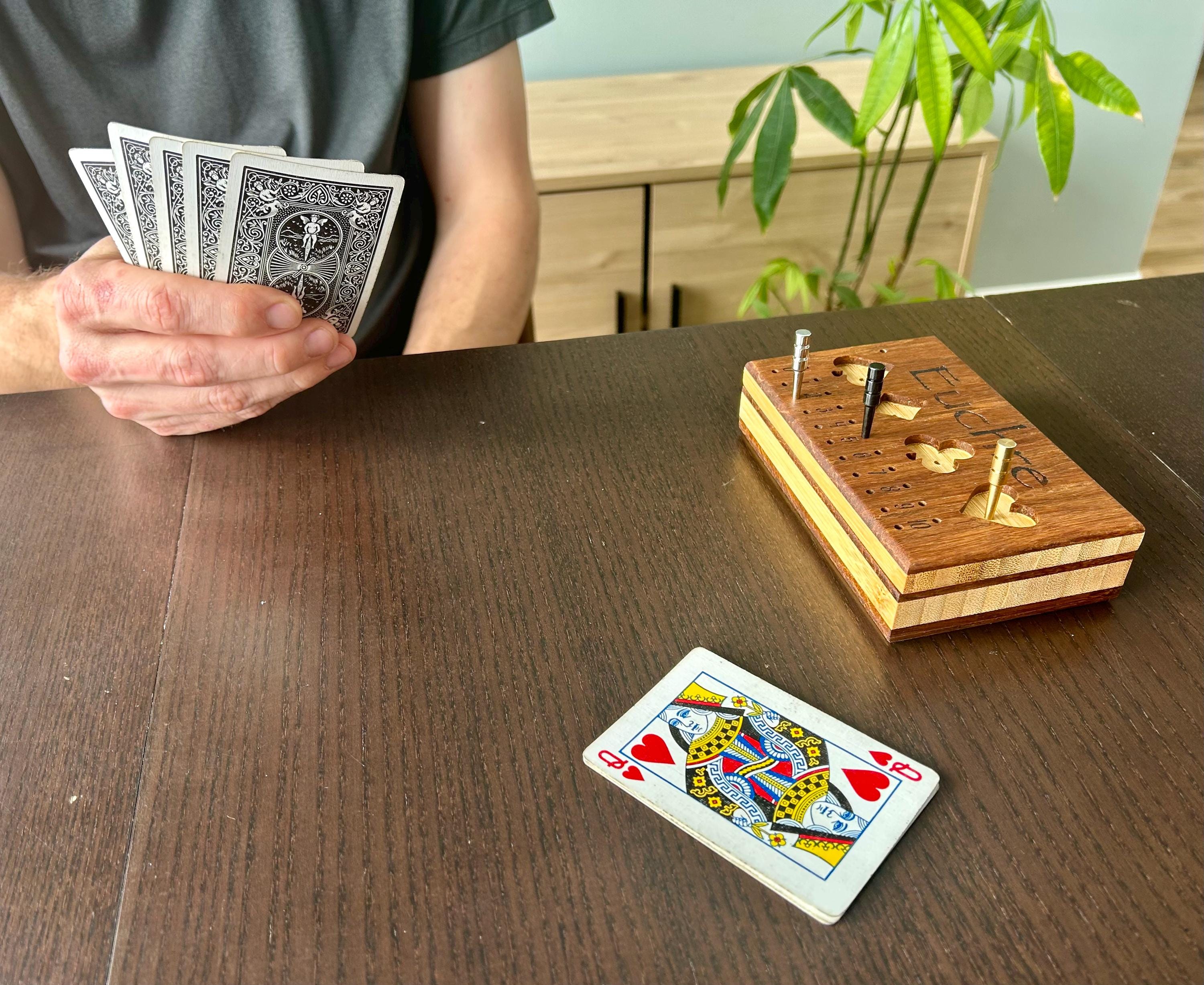 Classic Card Game, Brown Wooden Euchre Set With Score Keeper, Peg ...