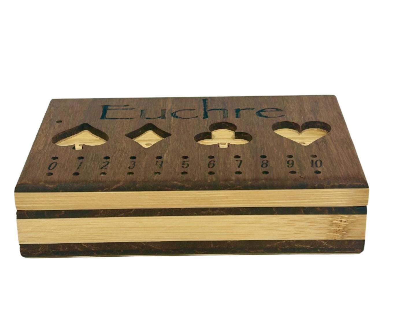 Classic Card Game, Brown Wooden Euchre Set With Score Keeper, Peg ...