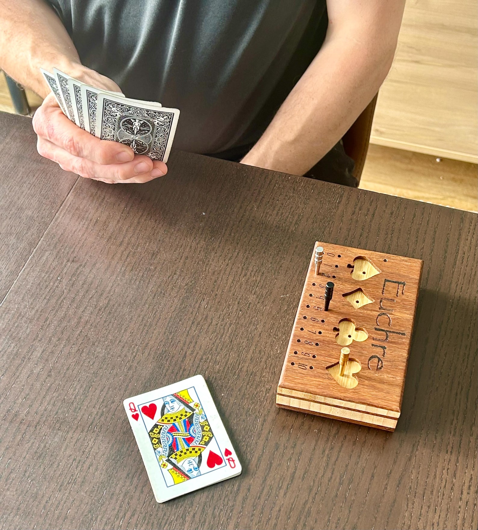 Classic Card Game, Brown Wooden Euchre Set With Score Keeper, Peg ...