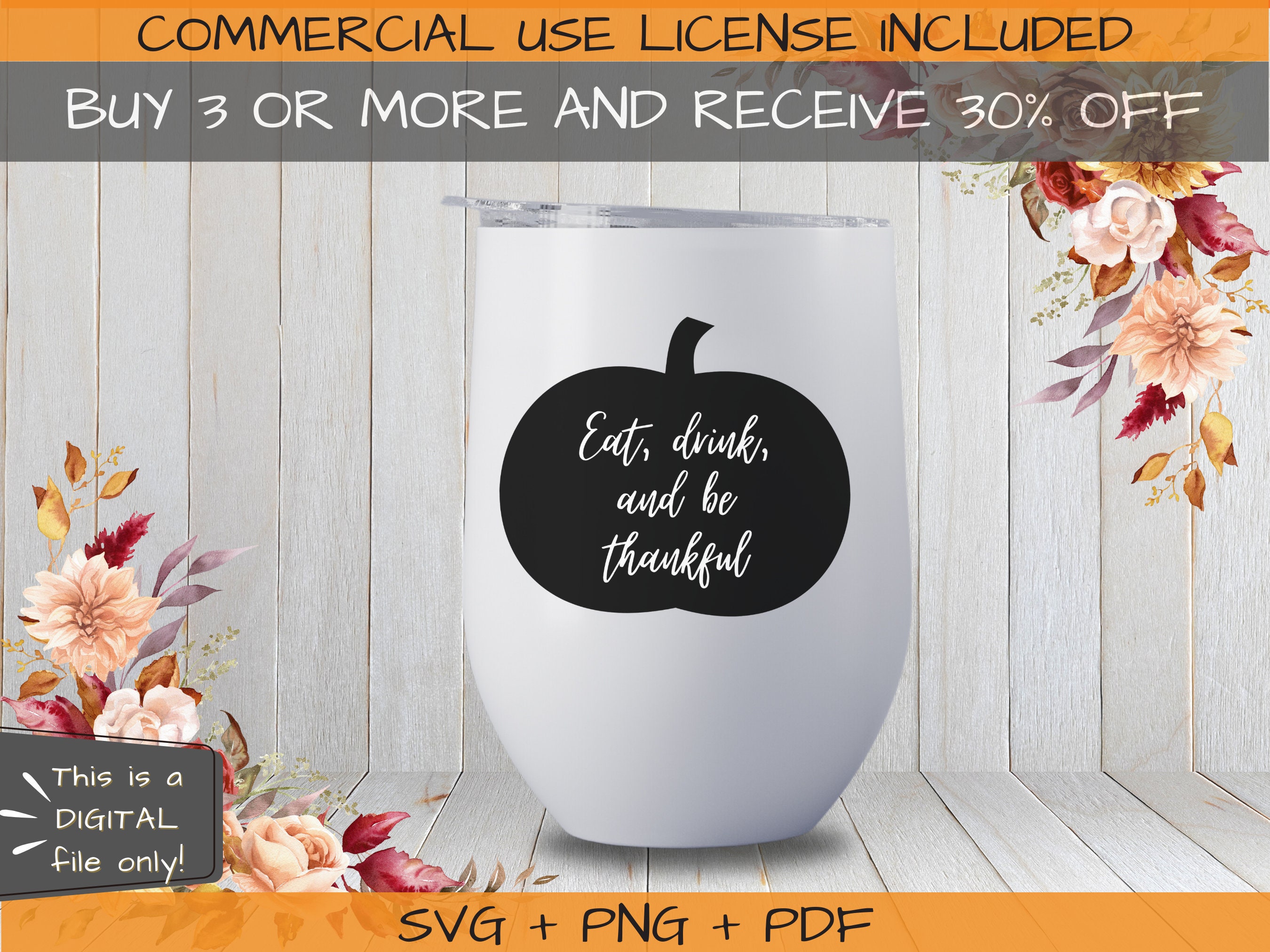 Eat Drink Thankful Svg Thanksgiving Svg Fall Svg Autumn Etsy