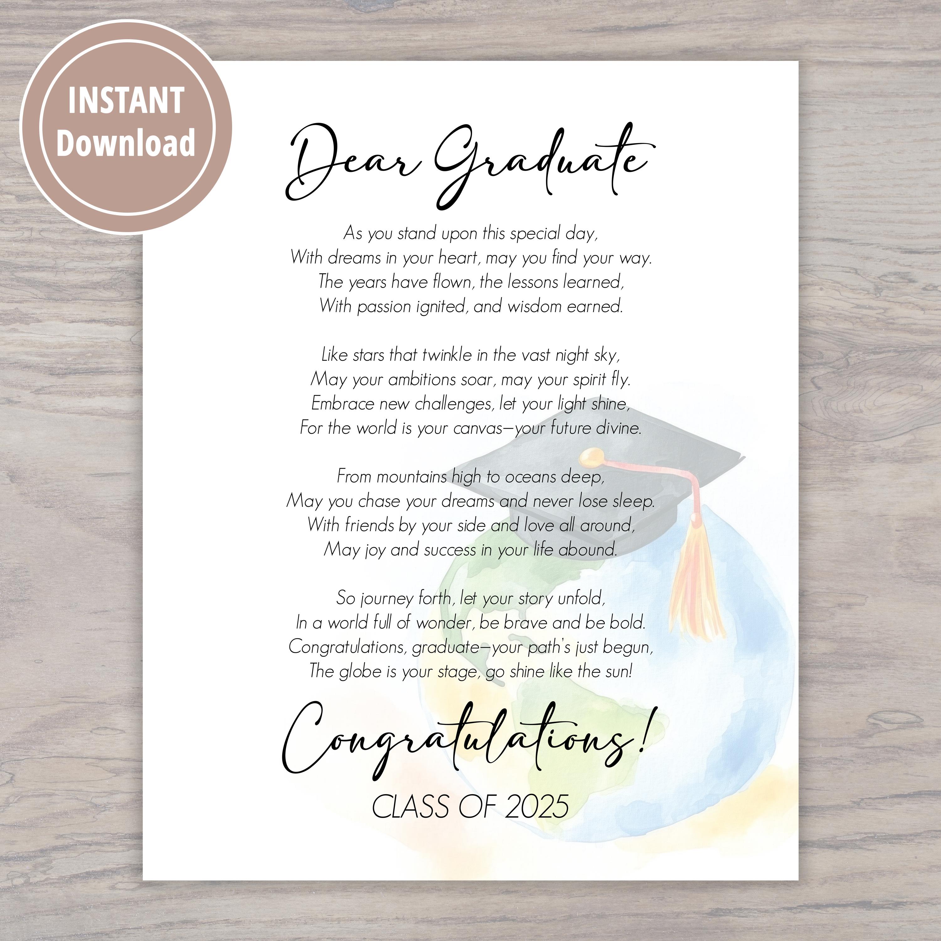 Graduation Poem Printable Art, Gift for 2025 Graduate, College, High ...