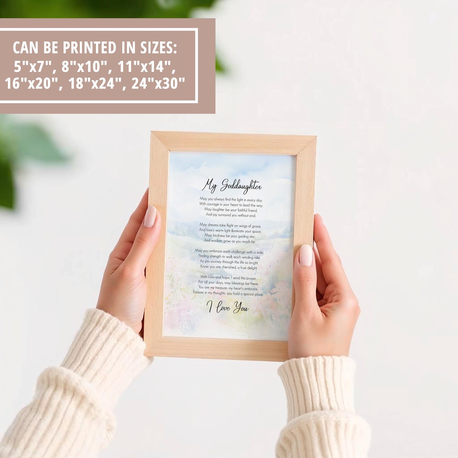 Blessing for Goddaughter, Printable Wall Art Gift for Godchild, Pastel ...