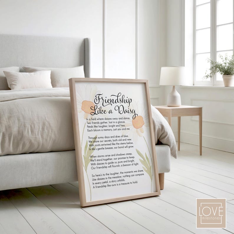 Friendship Poem Instant Download Art, Daisy Flowers Poetry PRINTABLE ...
