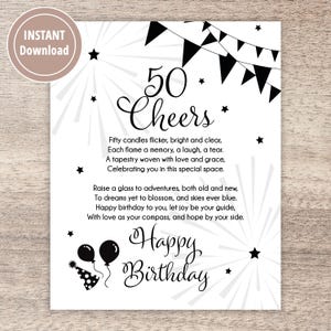50th Birthday Poem PRINTABLE Gift, Black and White Instant Download Art ...