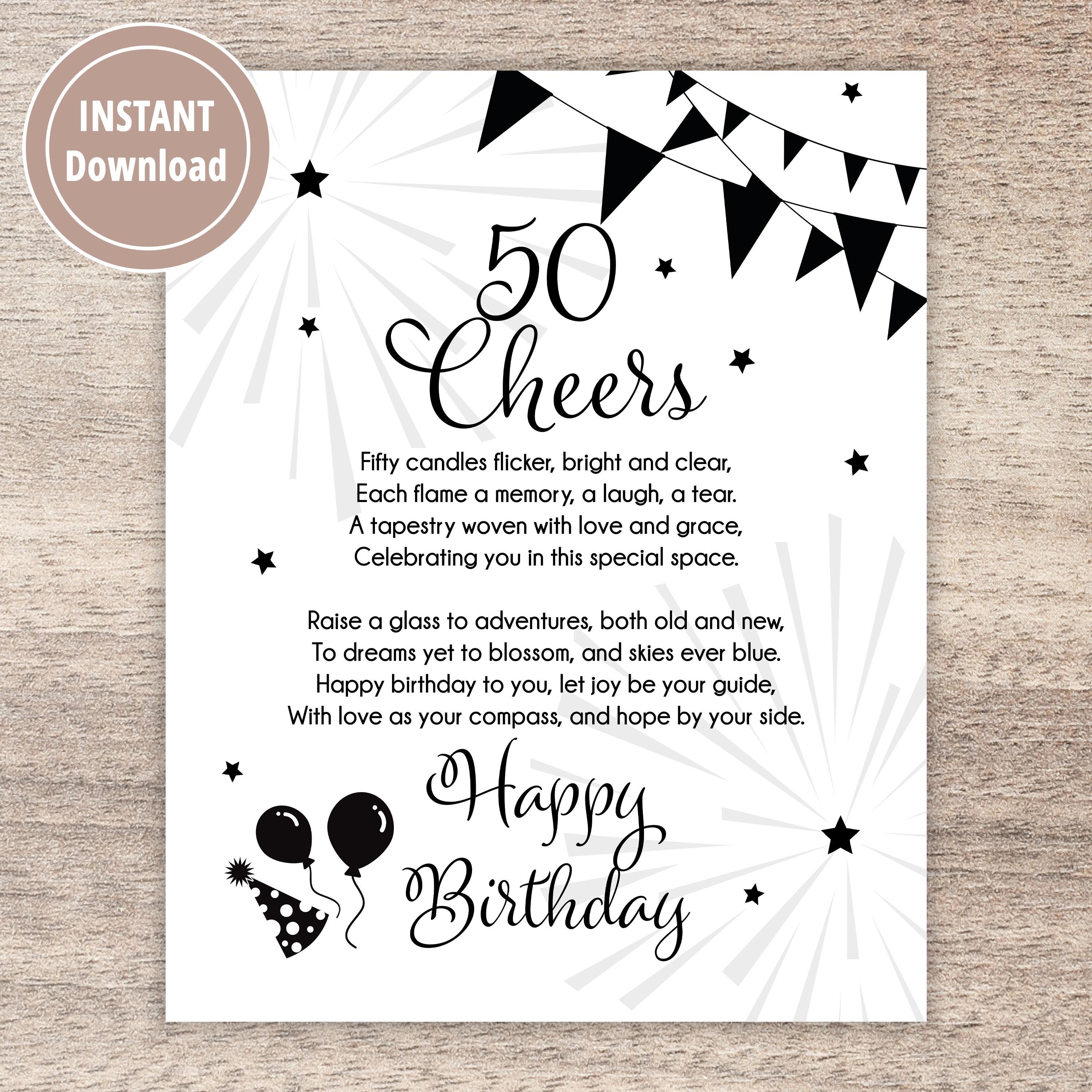 50th Birthday Poem PRINTABLE Gift, Black and White Instant Download Art ...