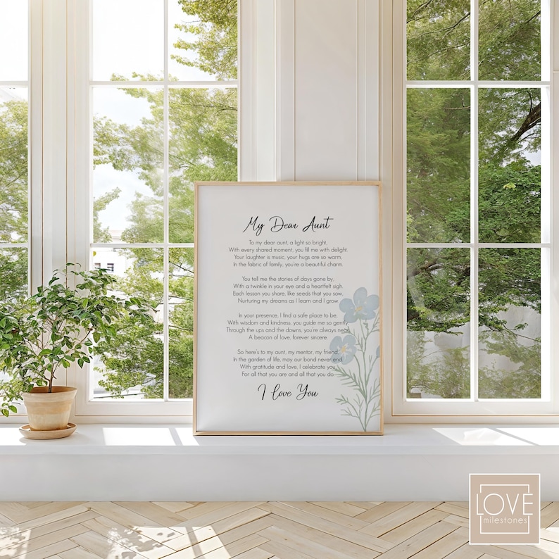 Gift for Aunt, Instant Download, Printable Poetry for Aunt From Niece ...