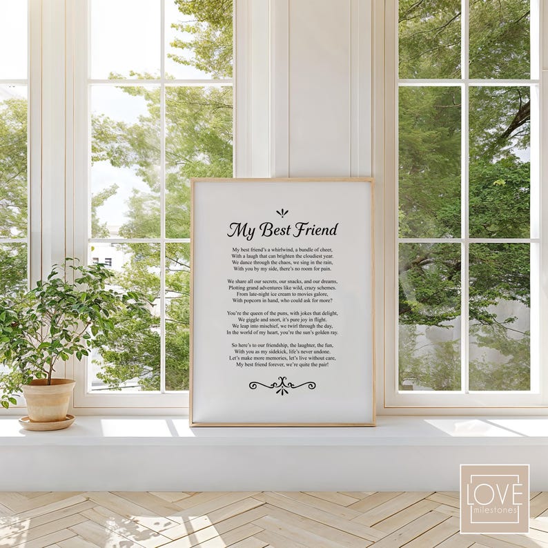 Friendship Poem, Printable Best Friend Poetry Gift, Valentines Day Gift ...