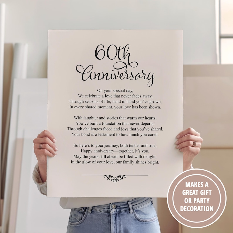 60th Anniversary Poem Printable Art, INSTANT DOWNLOAD Gift for Couple ...