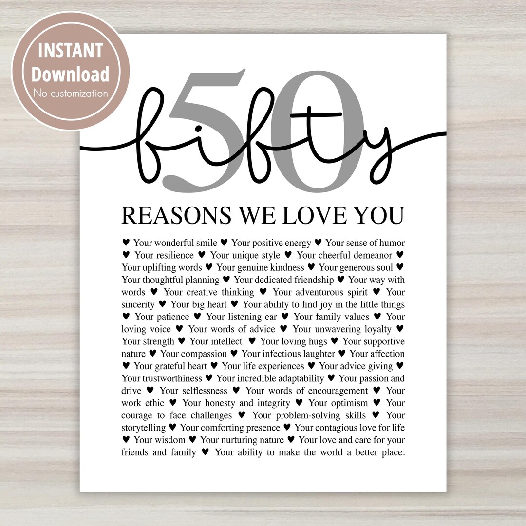 50th Birthday - 50 Reasons We Love You - INSTANT DOWNLOAD, No ...