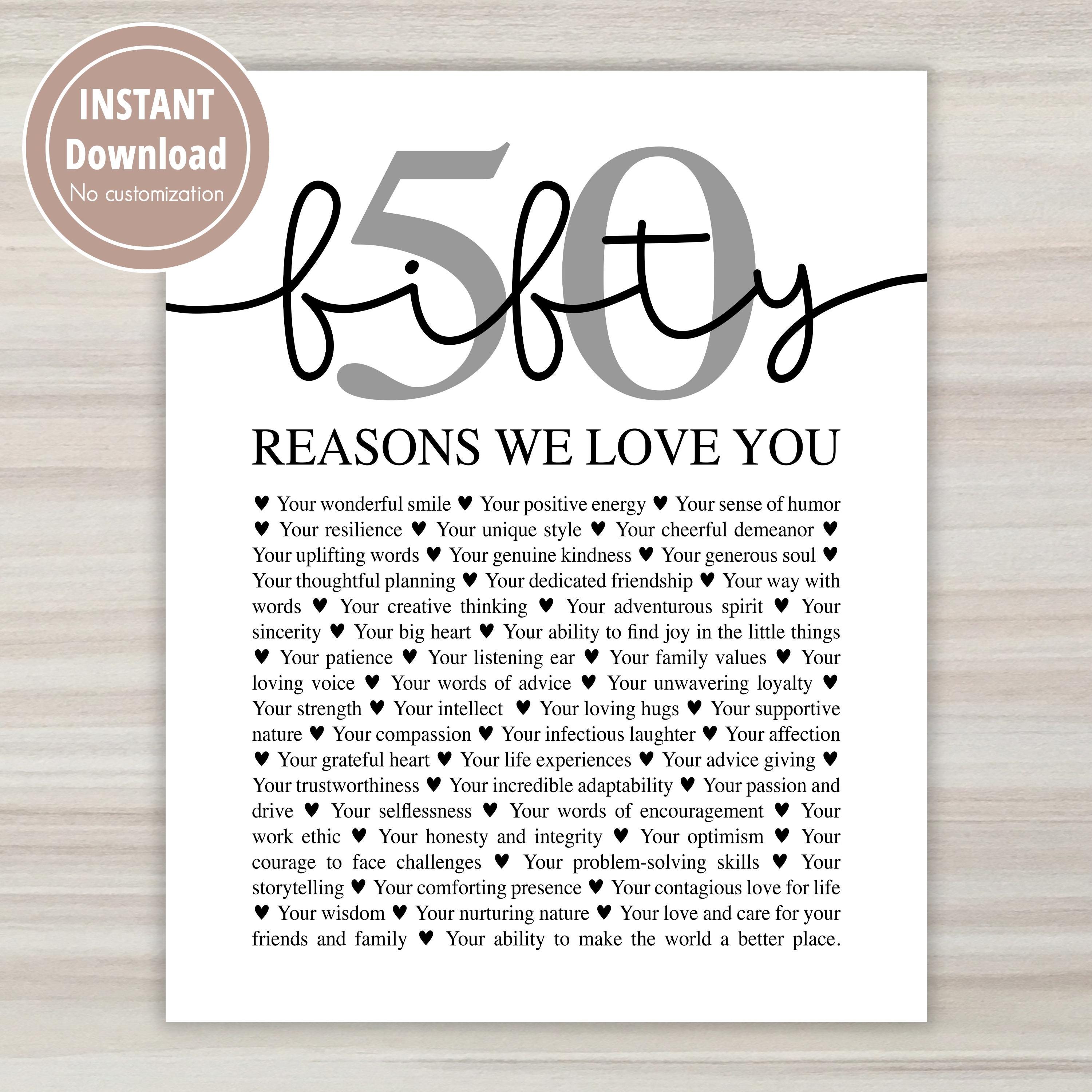 50th Birthday - 50 Reasons We Love You - INSTANT DOWNLOAD, No ...