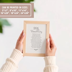 20th Anniversary Poetry, PRINTABLE Instant Download Art, Poem About 20 ...