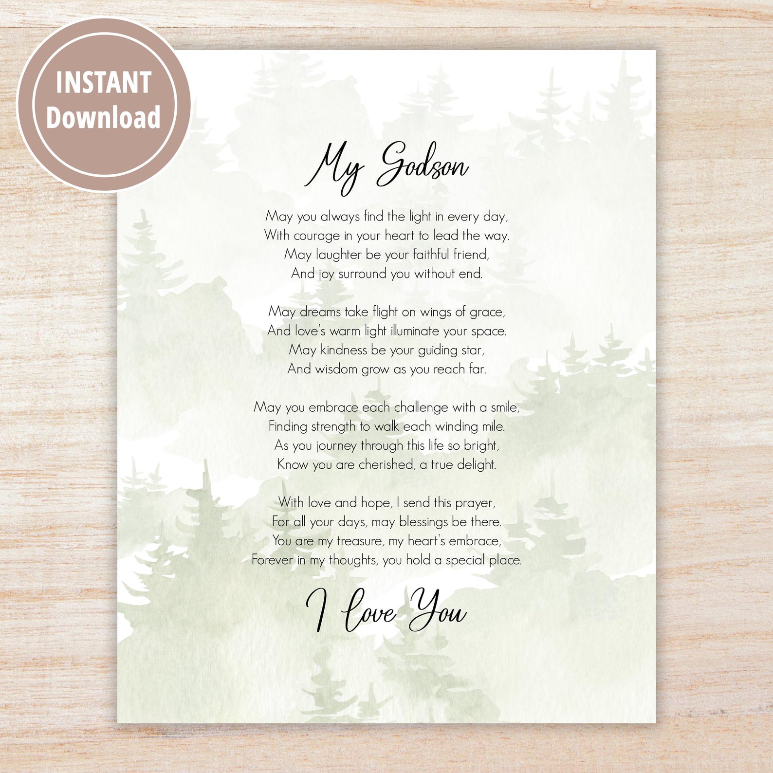 Godson Blessing, Printable Art for Godchild, My Godson Poetry, Baptism ...