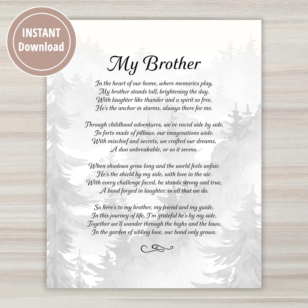 My Brother Poem, Printable INSTANT DOWNLOAD Gift for Brother From ...