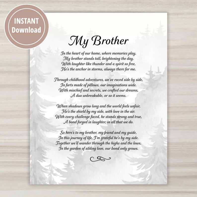 My Brother Poem, Printable INSTANT DOWNLOAD Gift for Brother From ...