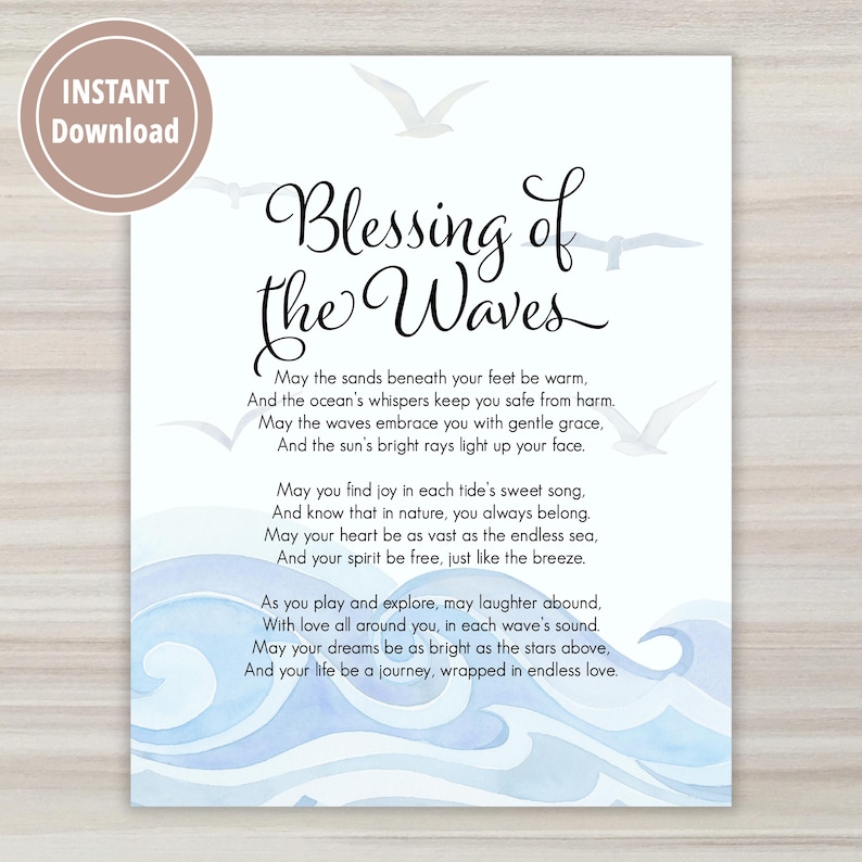 Poetry Printable Gift, Nautical Poem, Blessing of the Waves Poem, Ocean ...